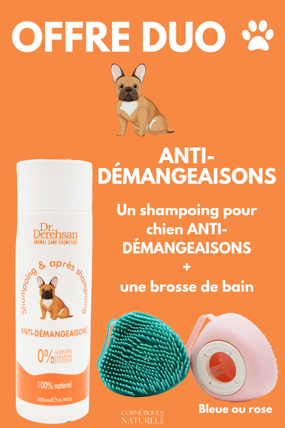 Shampoing pour chien 100% naturel et brosse de bain - OFFRE SPÉCIALE